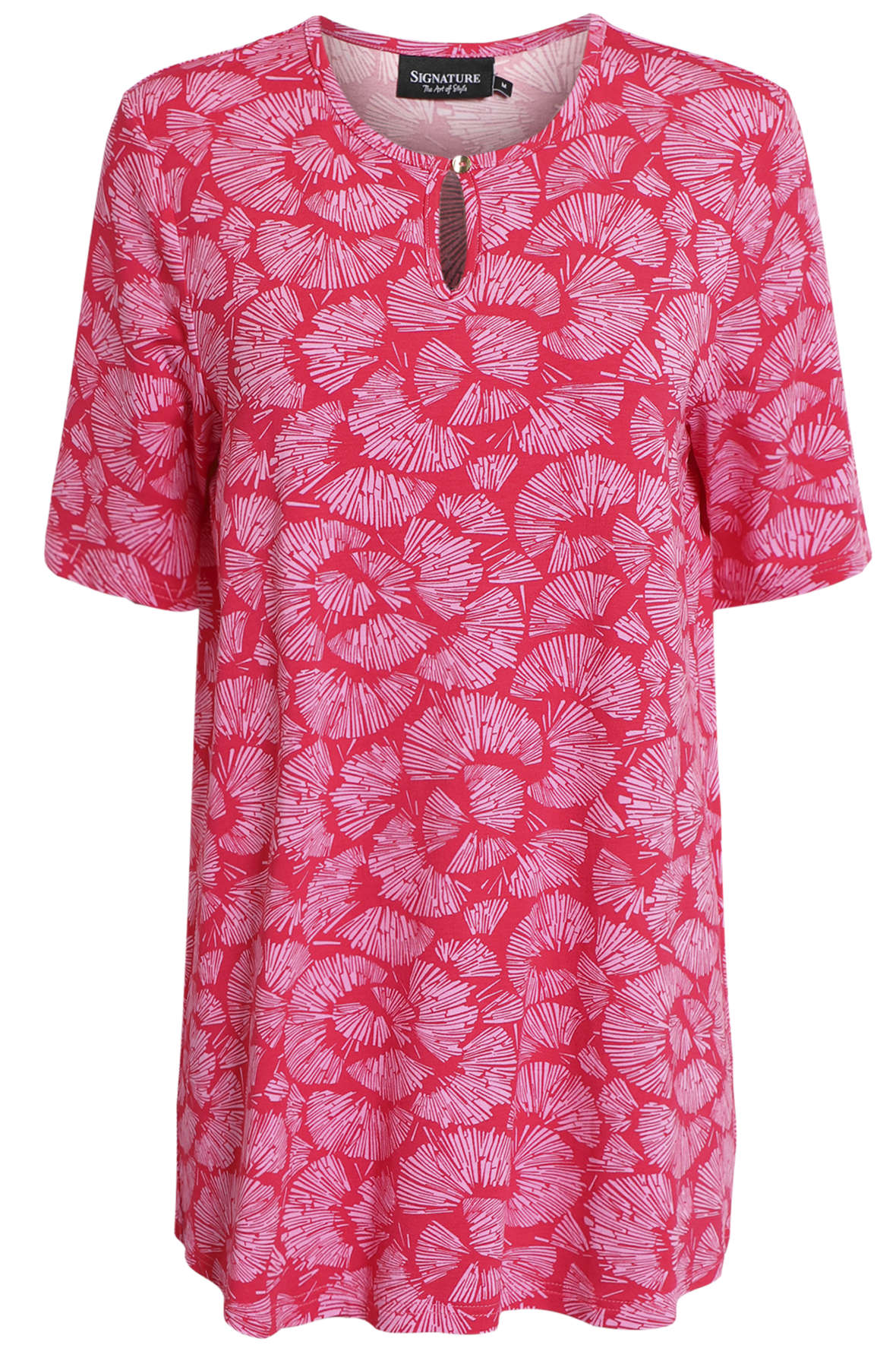 Signature løs lang bluse med smukt sommerlig print - pink - Hos Lohse