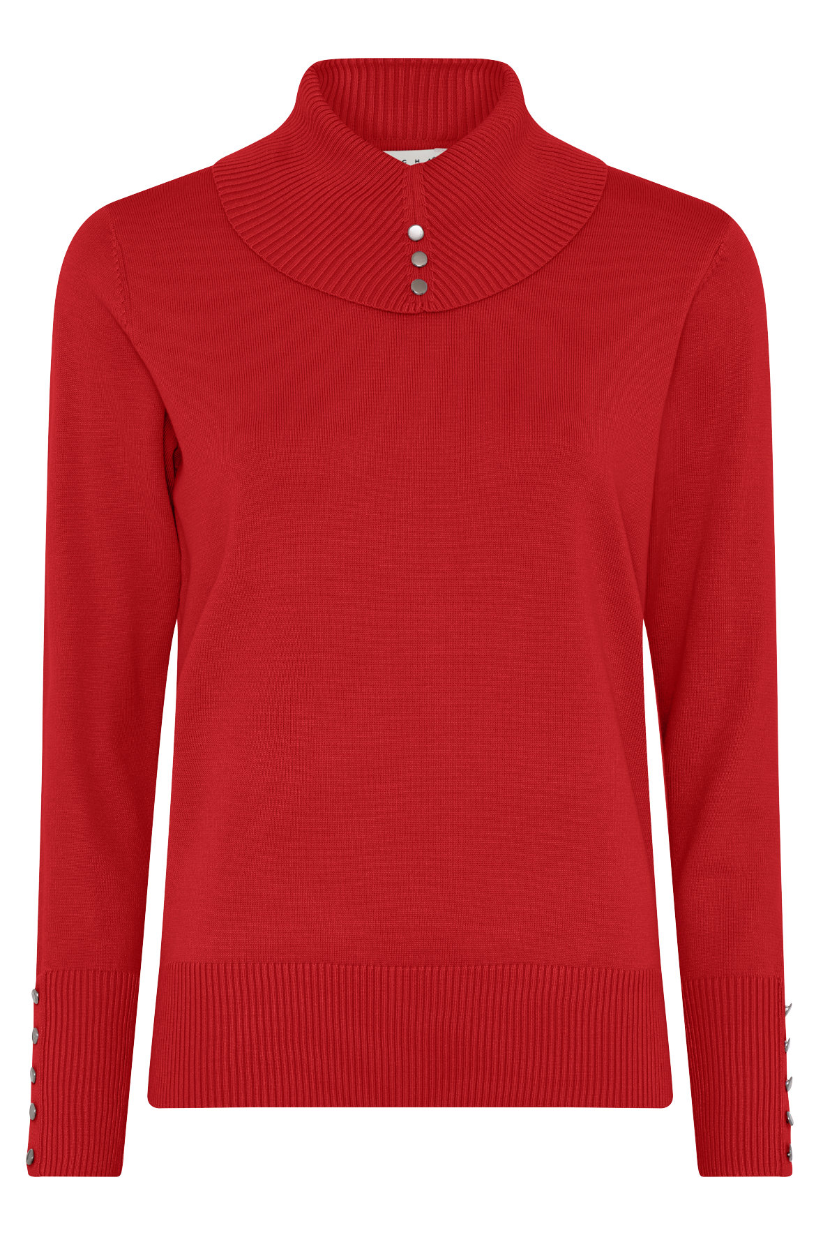 Micha finstrik bluse med ribkant & pynteknapper - rød - KVINDE - Hos Lohse