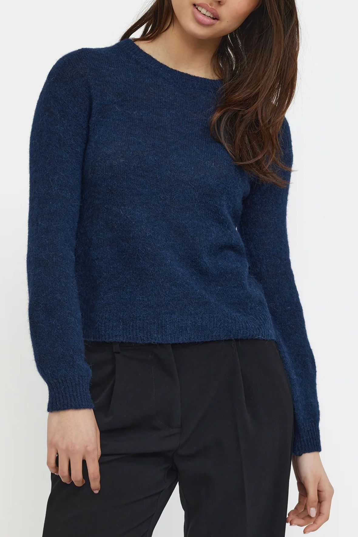 Soft Rebels vamset pullover strik sr-Allison Knit i flot mblå - Hos Lohse